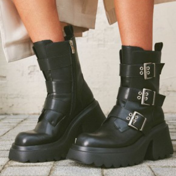 Cider | Shoes | New Cider Sz 9 Black Buckle Chunky Heeled Ankle Chelsea ...